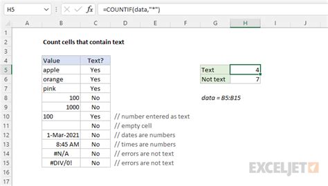 Count Cells That Contain Text Excel Formula Exceljet