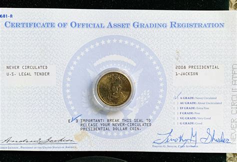 Certificate Of Official Asset Grading Registration 2008 Jackson
