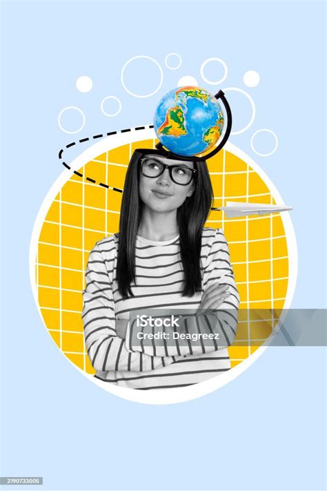 크리 에이 티브 추상 템플릿 그래픽 콜라주 이미지 자신감 숙녀 팔 손 교차 접힌 지구 대신 뇌 절연 블루 색상 배경 20 24세에 대한 스톡 사진 및 기타 이미지 Istock