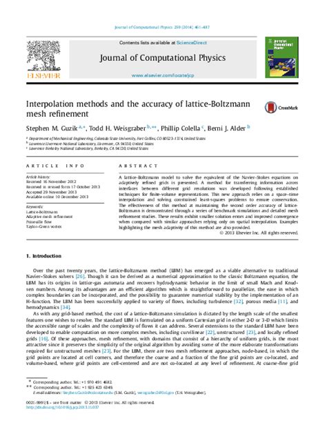 Pdf Interpolation Methods And The Accuracy Of Lattice Boltzmann Mesh