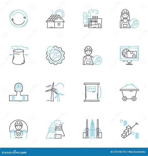 Manufacturing Unit Linear Icons Set Production Assembly Automation