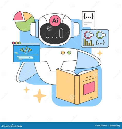 ai powered virtual assistant analyses data and codes flat vector illustration stock
