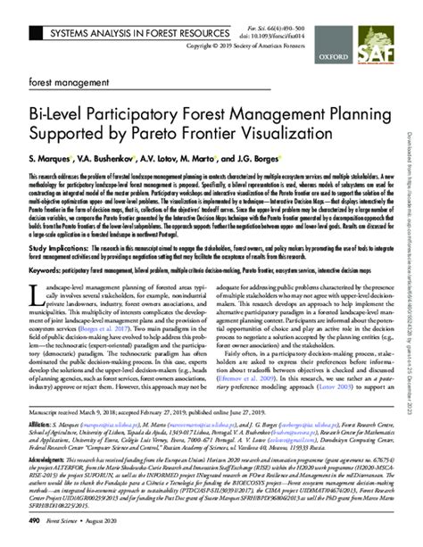Pdf Bi Level Participatory Forest Management Planning Supported By Pareto Frontier Visualization