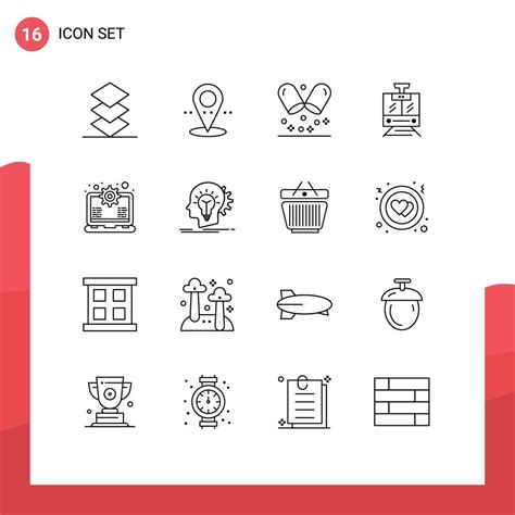 Pack Of 16 Creative Outlines Of Creative Setting Medical Laptop Vehicle Editable Vector Design