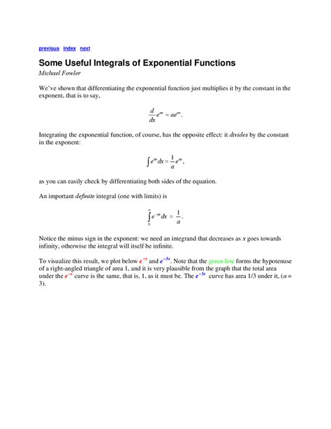 Integrals Of Exponential Functions Useful Results And Applications Schemes And Mind Maps