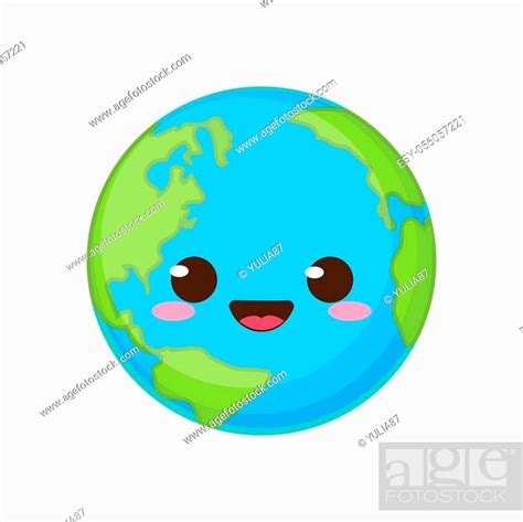 Cute Earth Character Green And Blue Planet Save Earth Day Stock