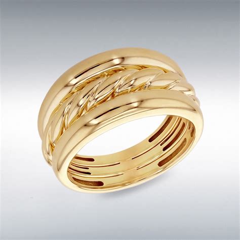 9ct Yellow Gold Chunky Triple Band Ring Rouses Jewellers