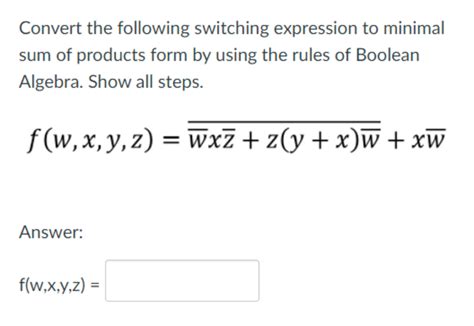 solved convert the following switching expression to minimal