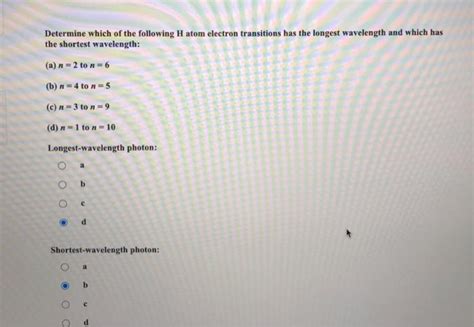 Solved Determine Which Of The Following H Atom Electron