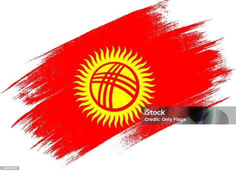 키르기스스탄 국기 브러시 페인트 질감 Png 또는 투명 배경에 격리 붓에 대한 스톡 벡터 아트 및 기타 이미지 붓 개념