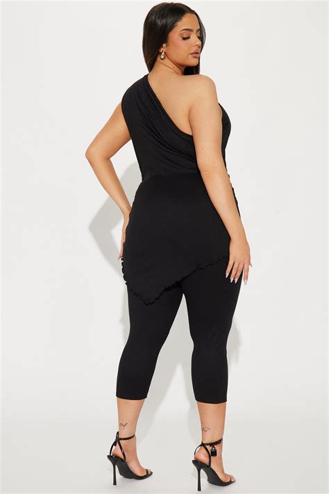 One Sided Ribbed Capri Set Black Fashion Nova