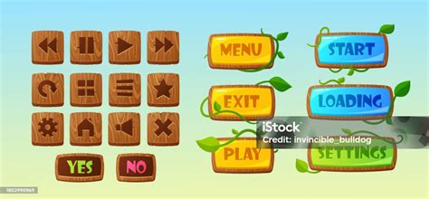 Game Menu Interface Wooden Board With Buttons Restart Loading Play