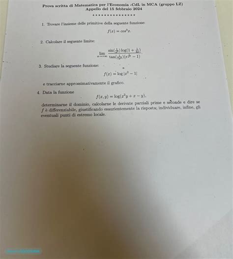 Traccia Esame Matematica Per L Economia Matematica Per L Economia