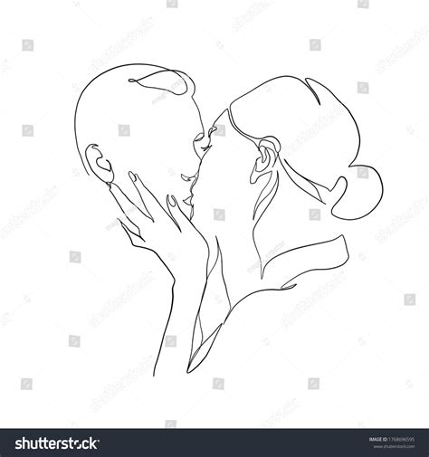 Stock Vektor „one Line Drawing Kissing Couple Minimal Bez Autorských
