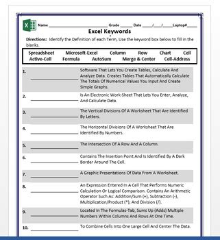 Microsoft Excel Keywords By Miss Ramirez Computer Lab TPT