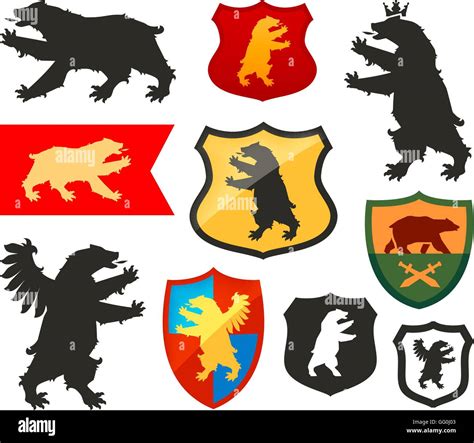 Shield With Bear Vector Logo Coat Of Arms Heraldry Set Icons Stock Vector Image And Art Alamy