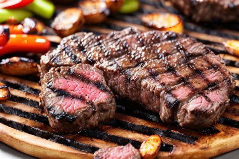 Rare Steak Being Grilled On An Iron Grill With Flam Broiling Smoke