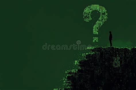 A Man Standing In Front Of Question Mark Symbol On Green Ascii Art