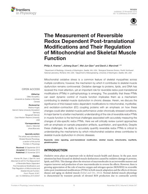 Pdf The Measurement Of Reversible Redox Dependent Post Translational