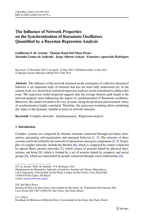 Pdf The Influence Of Network Properties On The Synchronization Of Kuramoto Oscillators