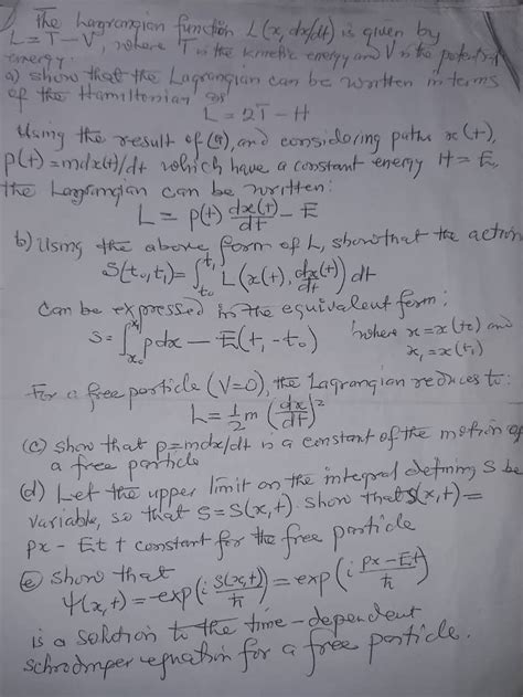 Solved The Lagrangian Function L X Dxdt ﻿is Given By L T V