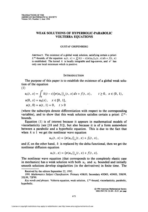 Pdf Weak Solutions Of Hyperbolic Parabolic Volterra Equations