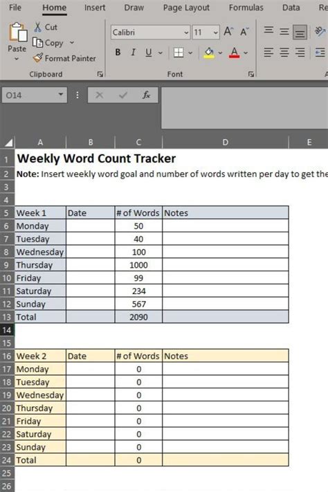 Excel Novel Writing Word Count Worksheet Yearly Word Tracker
