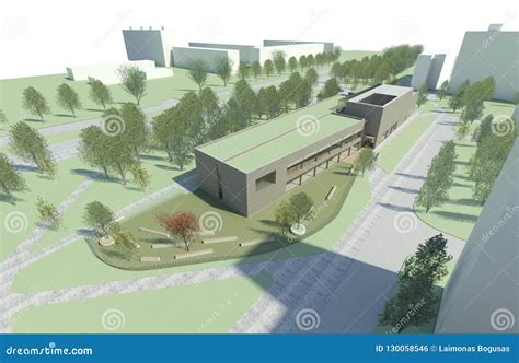 3d Render Bird Eye View To The Modern Building Stock Illustration Illustration Of House