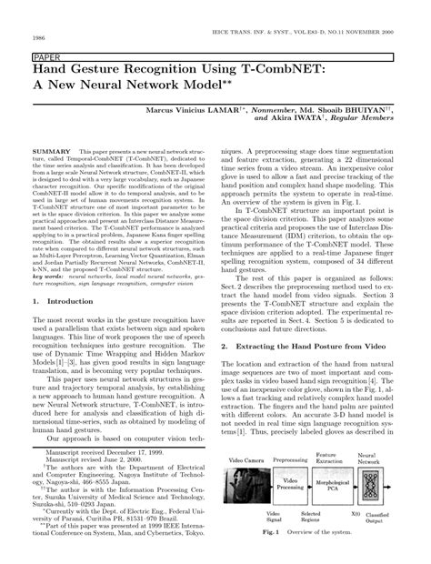 Pdf Hand Gesture Recognition Using T Combnet A New Neural Network Model