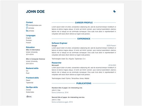 Jekyll Cv Jamstack Themes