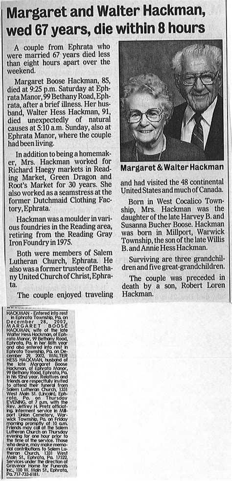 Obituary Hackman Margaret Boose 2002 Mennonite Life