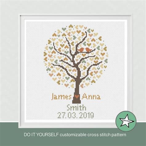Wedding Cross Stitch Pattern Love Tree Diy Customizable Etsy