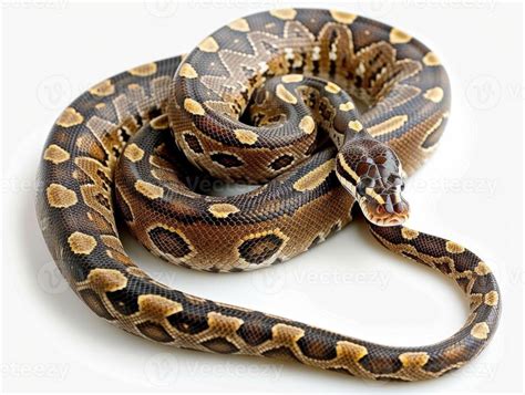 This Black Headed Python Is Coiled Gracefully Against A White