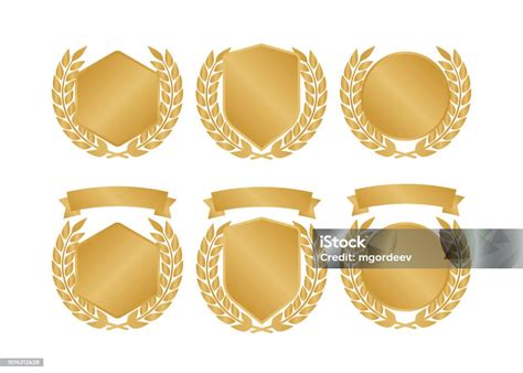황금 방패 로렐 배지 컬렉션 골드 메달 벡터 일러스트입니다 1위에 대한 스톡 벡터 아트 및 기타 이미지 1위 갈색 고딕