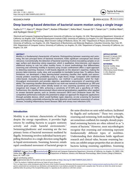 Pdf Deep Learning Based Detection Of Bacterial Swarm Motion Using A Single Image