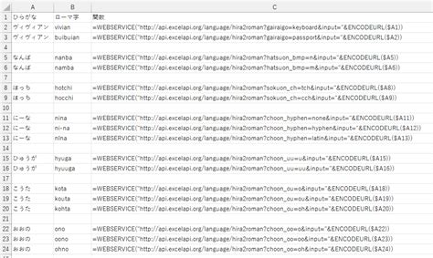 ひらがなをローマ字に変換 Excelapi
