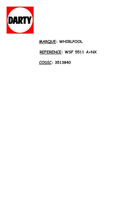 Notice réfrigérateur WHIRLPOOL WSF 5511 NX Trouver une solution à un