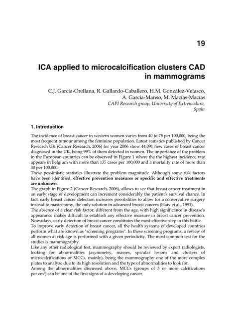 Pdf Ica Applied To Microcalcification Clusters Cad In Mammograms