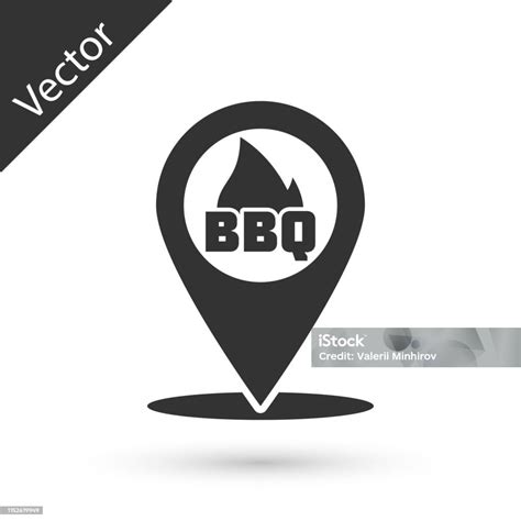 흰색 배경에 고립 된 바베 큐 아이콘 회색 지도 포인터 화재 불꽃 아이콘입니다 바베 큐 및 바베 큐 그릴 기호입니다 벡터 일러스트 고기에 대한 스톡 벡터 아트 및 기타
