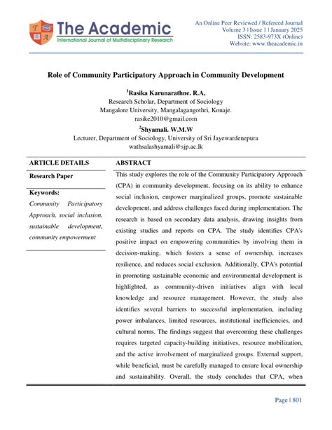 Pdf Role Of Community Participatory Approach In Community Development