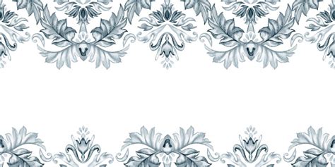 세련된 빈티지 디자인 서식 파일 배너 스티커 문신 배경 섬유 직물 스크랩북 초대장에 대 한 가지와 나뭇잎이 있는 흑백 회색 꽃 수채화 완벽 한 수평 패턴 0명에 대한 스톡