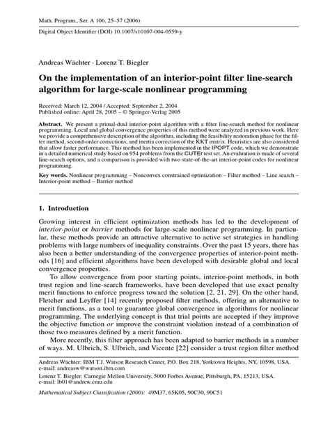 On The Implementation Of An Interior Point Filter Line Search Algorithm