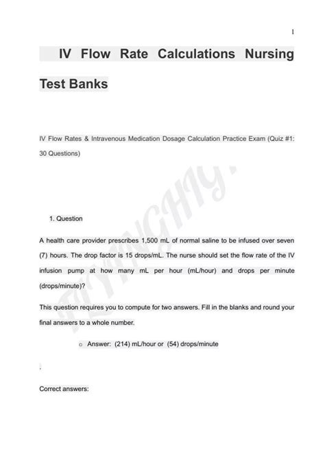 Iv Flow Rate Calculation Nursing Test Bank Nclex Reviewer And Practice