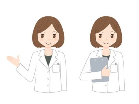 薬剤師（女性）のイラスト「案内する・バインダーを持つ」 可愛い無料イラスト・人物素材 フリーラ