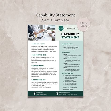 Capability Statement Canva Template Editable Capability Statement