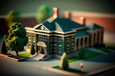 Model Of The School On The Map 3d Illustration Retro Style Stock