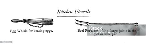 빅토리아 색과 흰색 조각 부엌 기구 워너의 요리와 하우스키핑 북 1860 0명에 대한 스톡 벡터 아트 및 기타 이미지 0명 19세기 목판화 Istock
