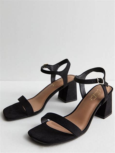 New Look Black Suedette 2 Part Block Heel Sandals Very