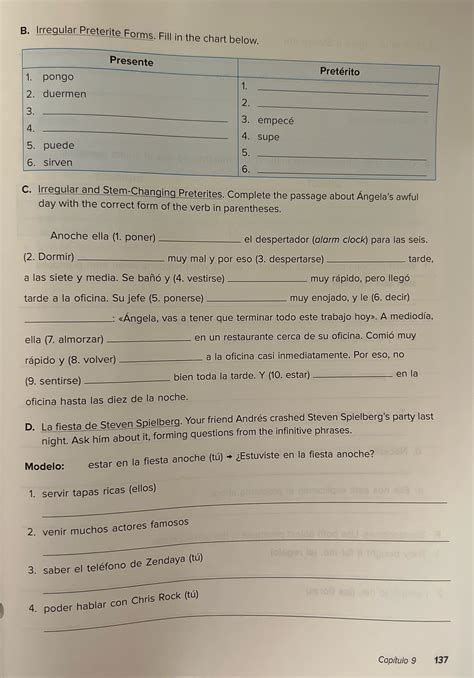 [solved] Please Help B Irregular Preterite Forms Fill In The Chart