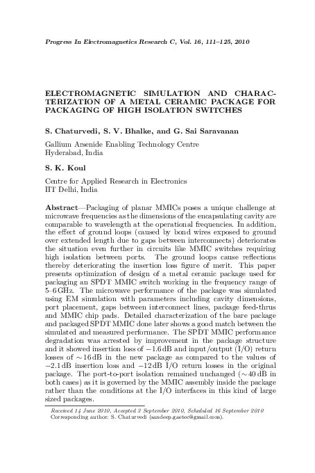 Pdf Electromagnetic Simulation And Characterization A Metal Ceramic